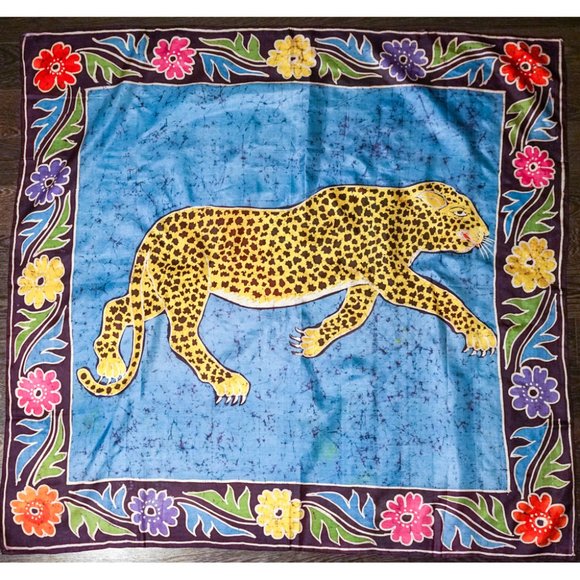 Accessories | Silk Wax Batik Print Leopard Animals Scarf 44 X 44 | Poshmark